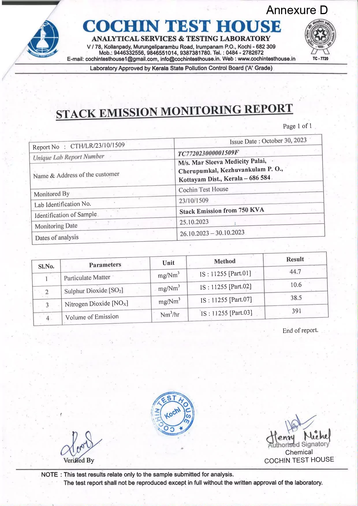 Form V - Environmental Statement | Mar Sleeva Medicity Palai