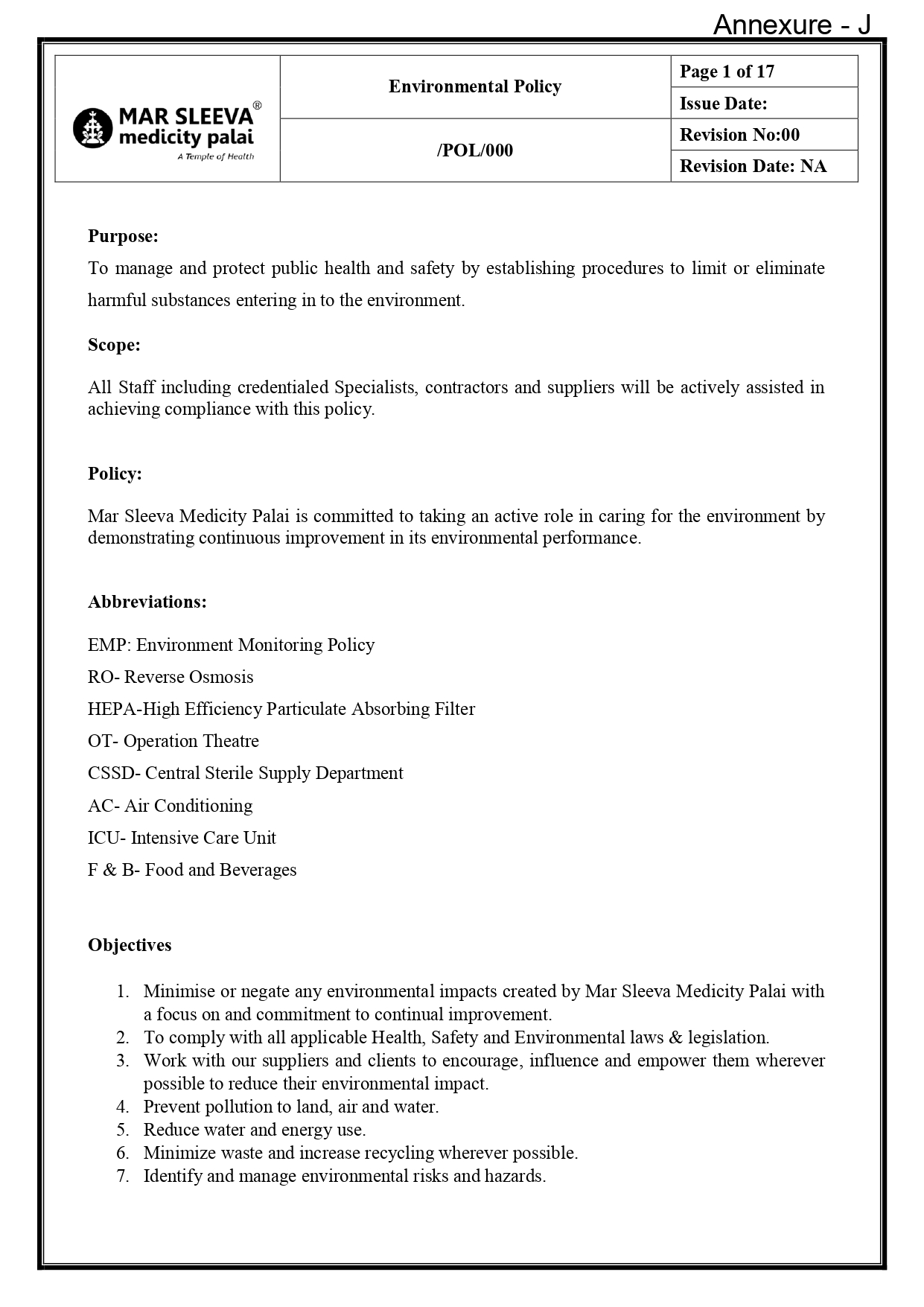 Form V - Environmental Statement | Mar Sleeva Medicity Palai
