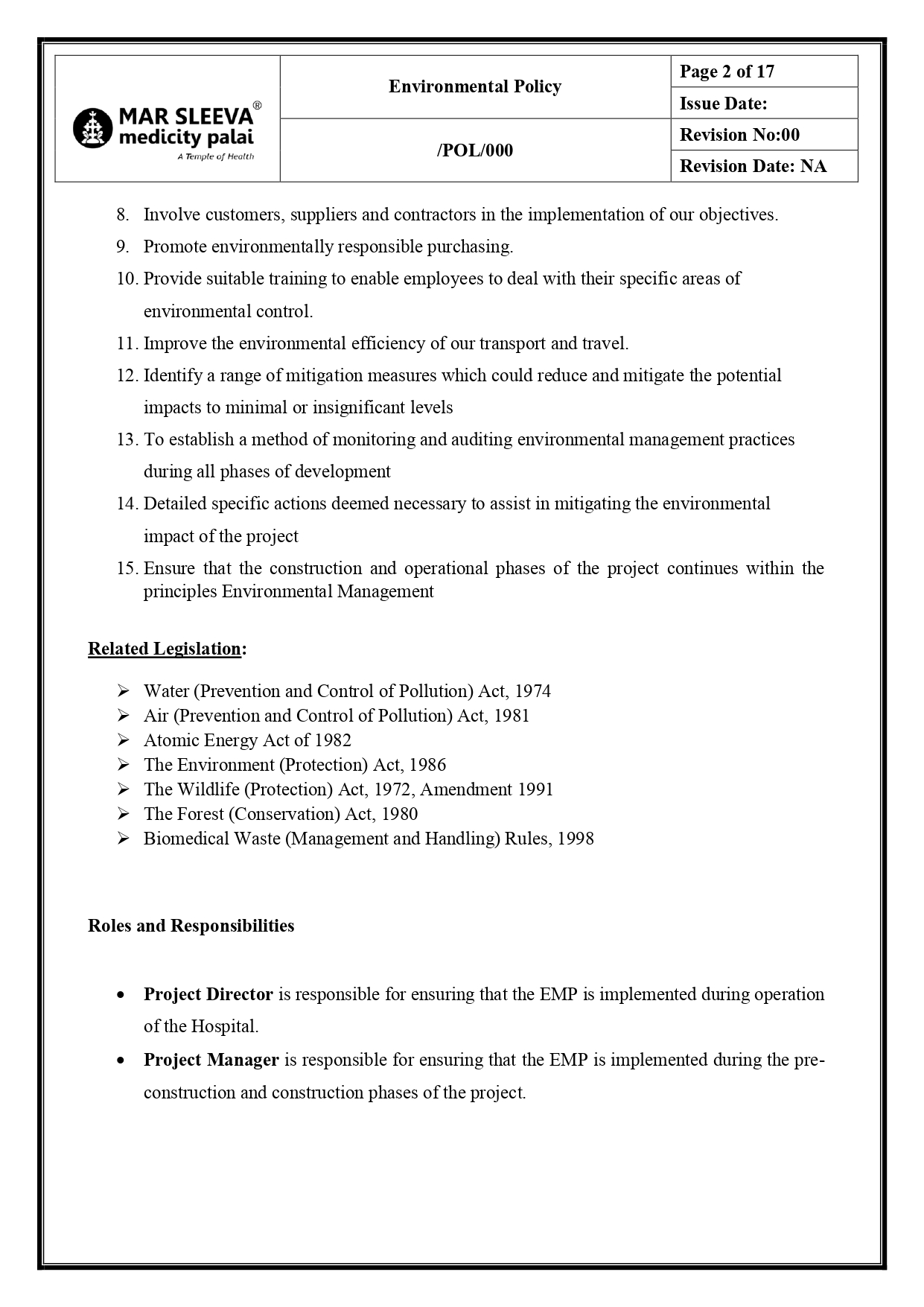 Form V - Environmental Statement | Mar Sleeva Medicity Palai