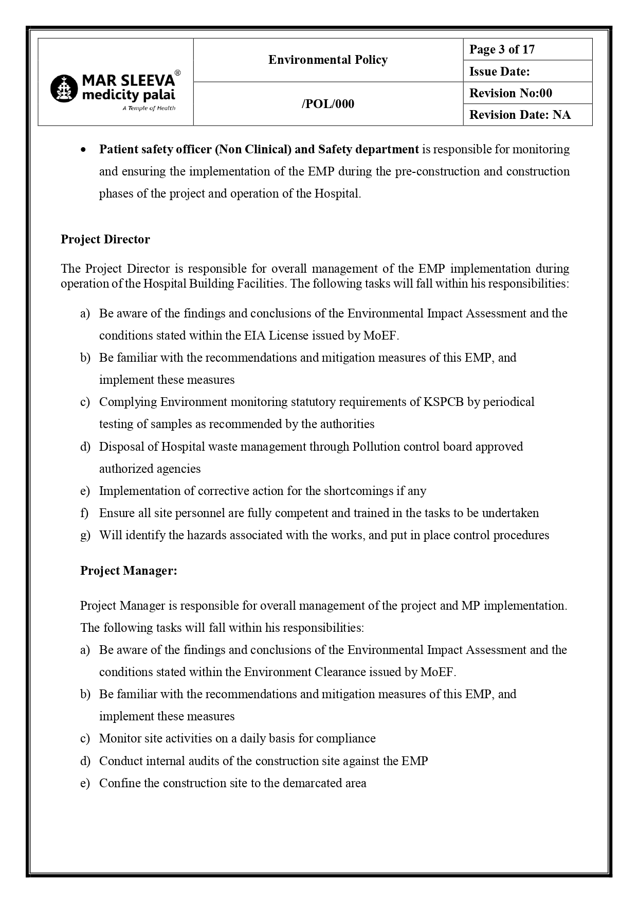 Form V - Environmental Statement | Mar Sleeva Medicity Palai